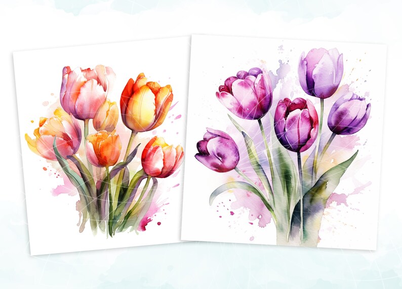 Beautiful Flowers Watercolor Clipart Tulips Spring Flowers Digital ...