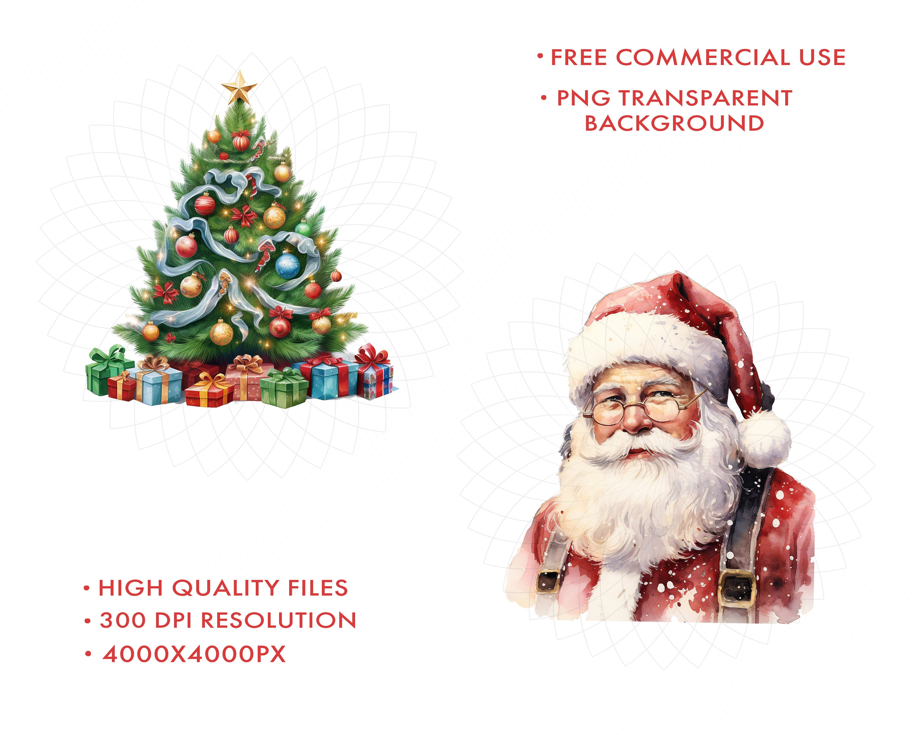 Christmas Clipart Mega Bundle Watercolor 60 PNG Festive Holidays Santa ...