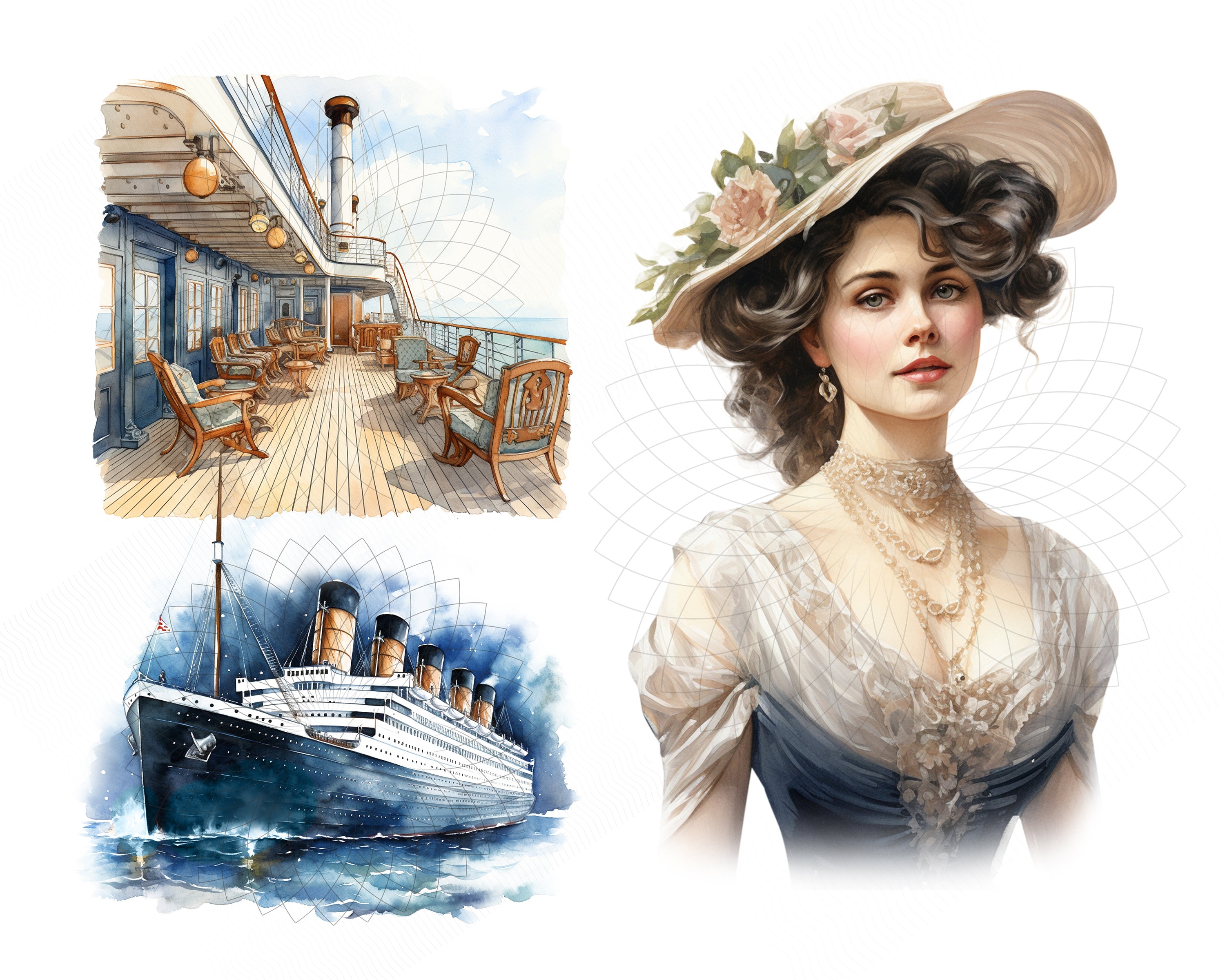 Titanic Inspired Clipart Watercolor Ship Vintage Victorian Lady Heart ...