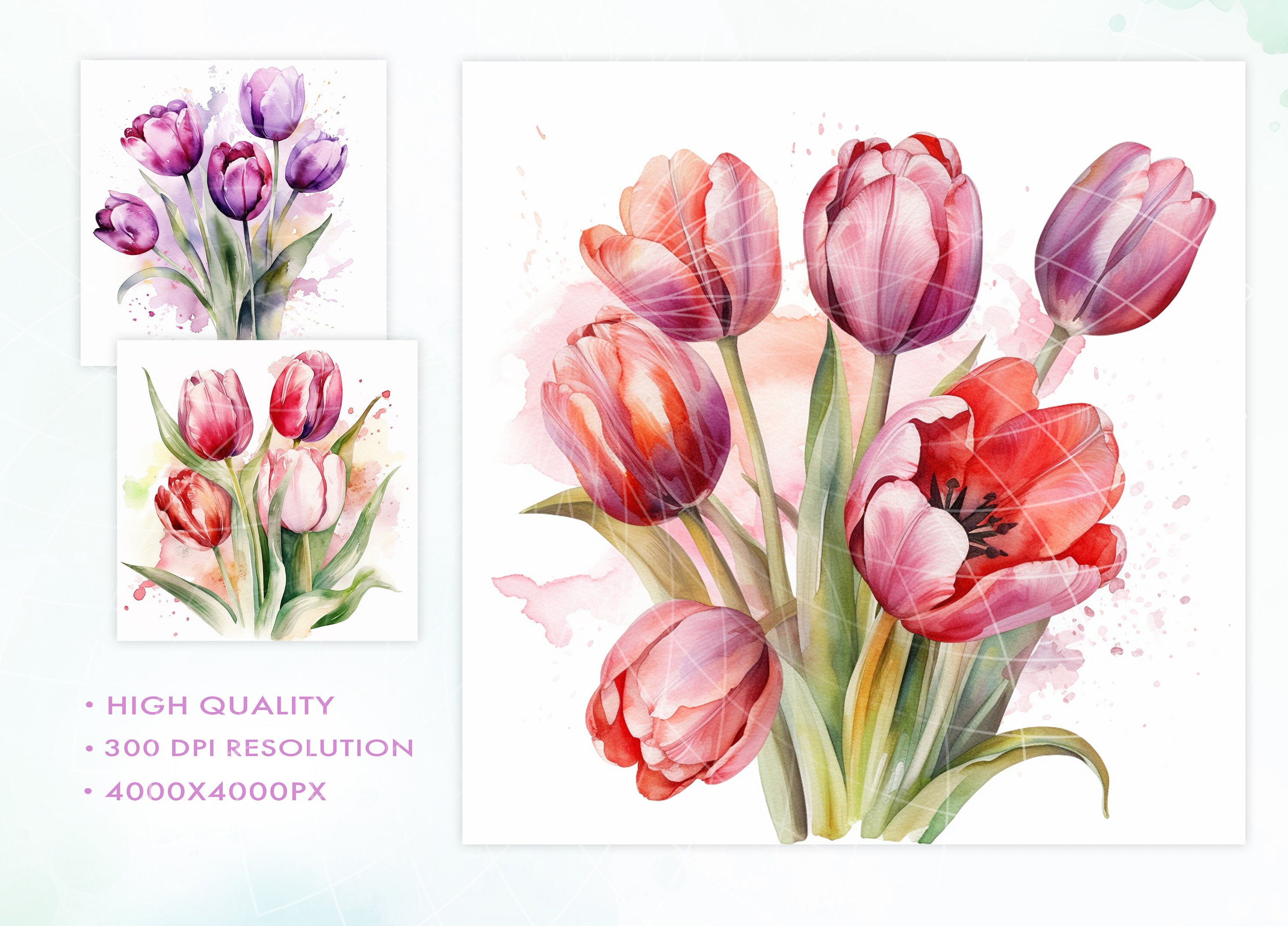 Beautiful Flowers Watercolor Clipart Tulips Spring Flowers Digital ...