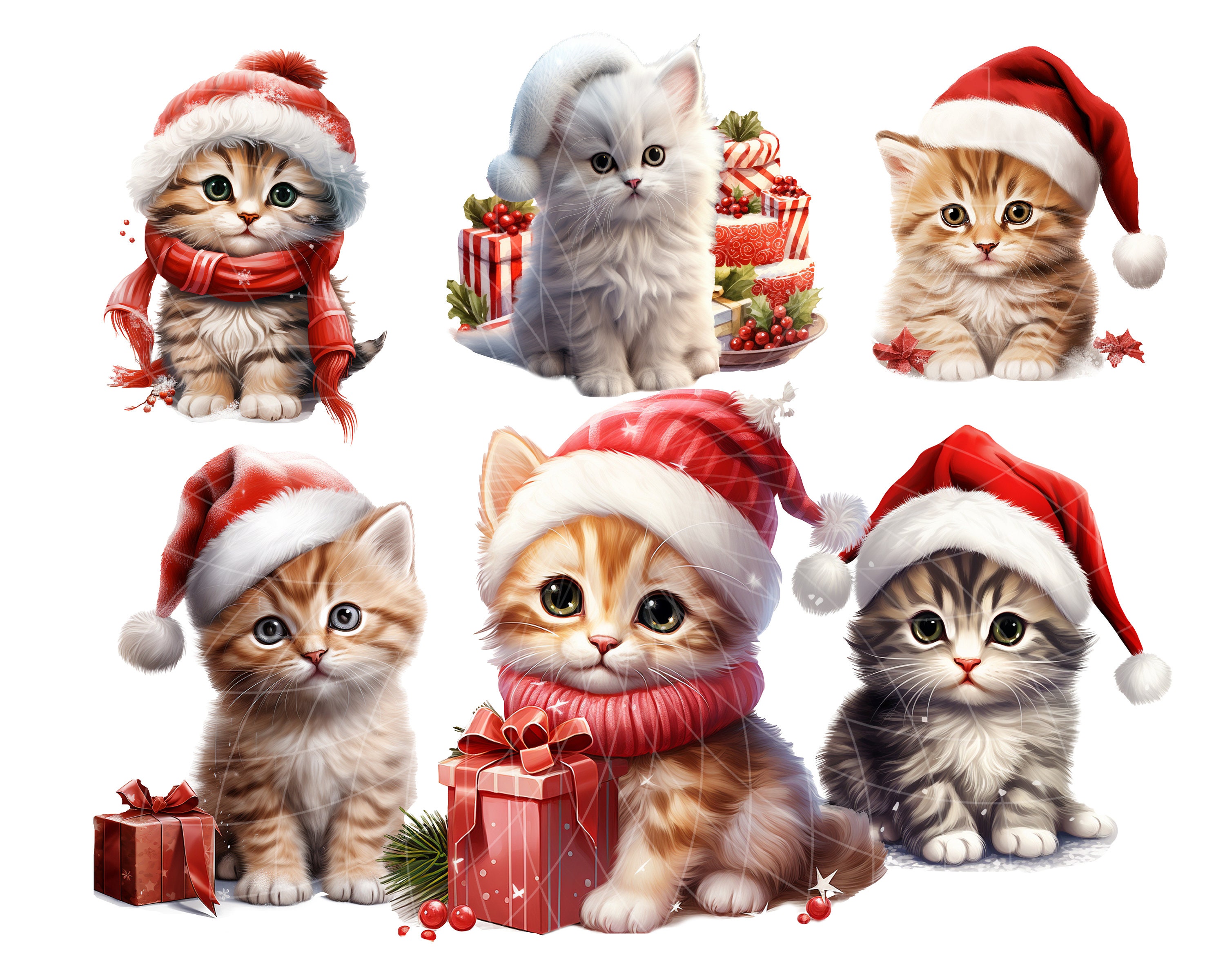 Christmas Cats Clipart Cats PNG Set Watercolor Festive Cozy Cat ...