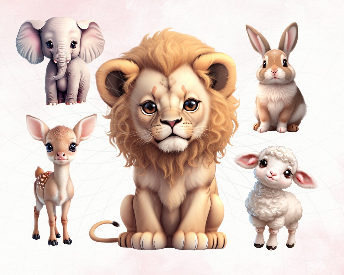 Animals Clipart PNG Baby Animals Watercolor Safari Cute Lion - Etsy