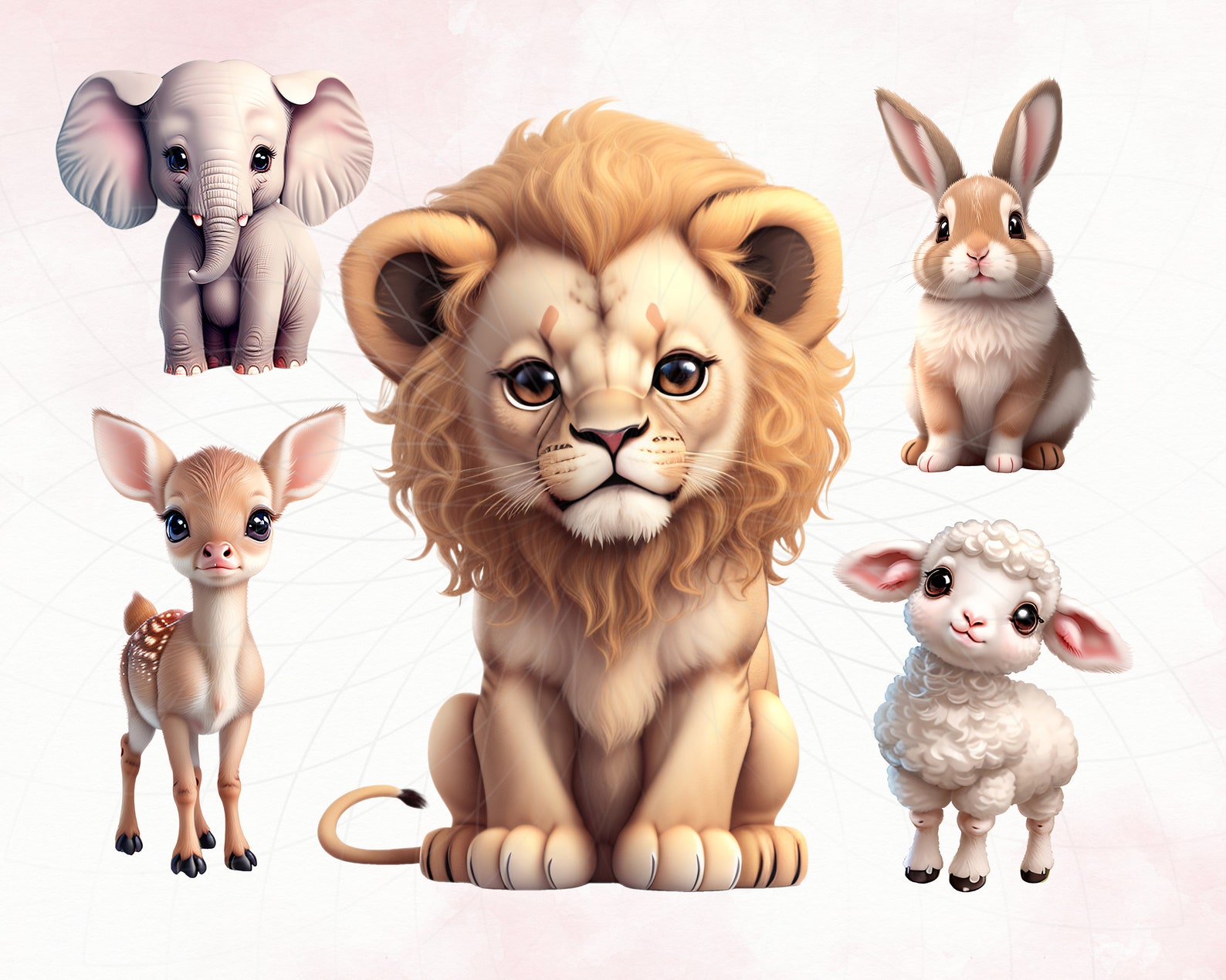 Animals Clipart PNG Baby Animals Watercolor Safari Cute Lion Deer Bear ...