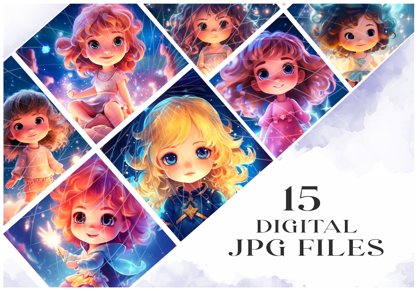 Chibi Girls Cute Princesses in Space Watercolor Clipart Anime Girl ...