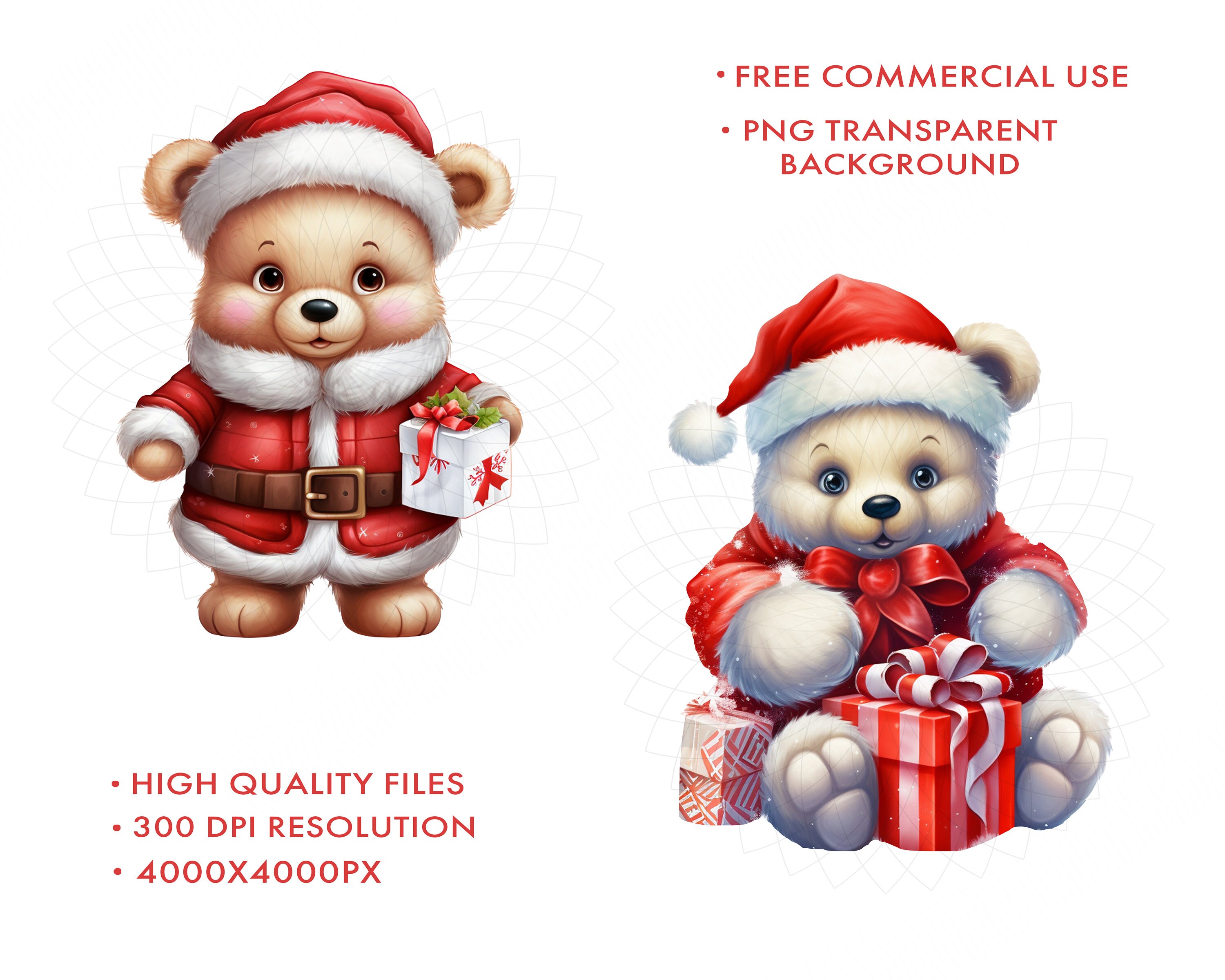 Christmas Teddy Bear Clipart Bundle Watercolor Bear PNG Festive Cute ...
