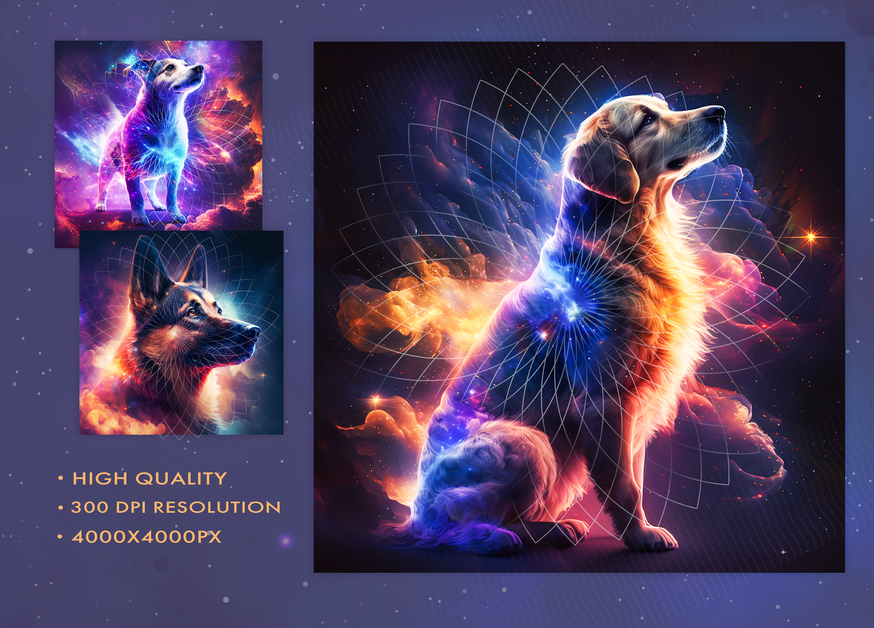 Space Dogs Animals in Space Galaxy Cosmic Cute Dog Digital Art Fantasy ...
