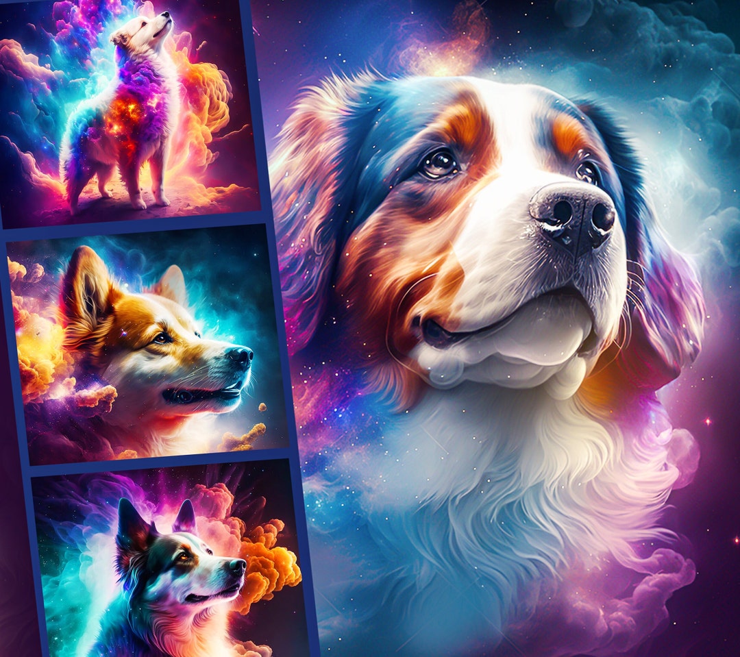 Space Dogs Animals in Space Galaxy Cosmic Cute Dog Digital Art Fantasy ...