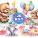 Happy Birthday Clipart Watercolor PNG Animals Balloons Cake Birthday ...
