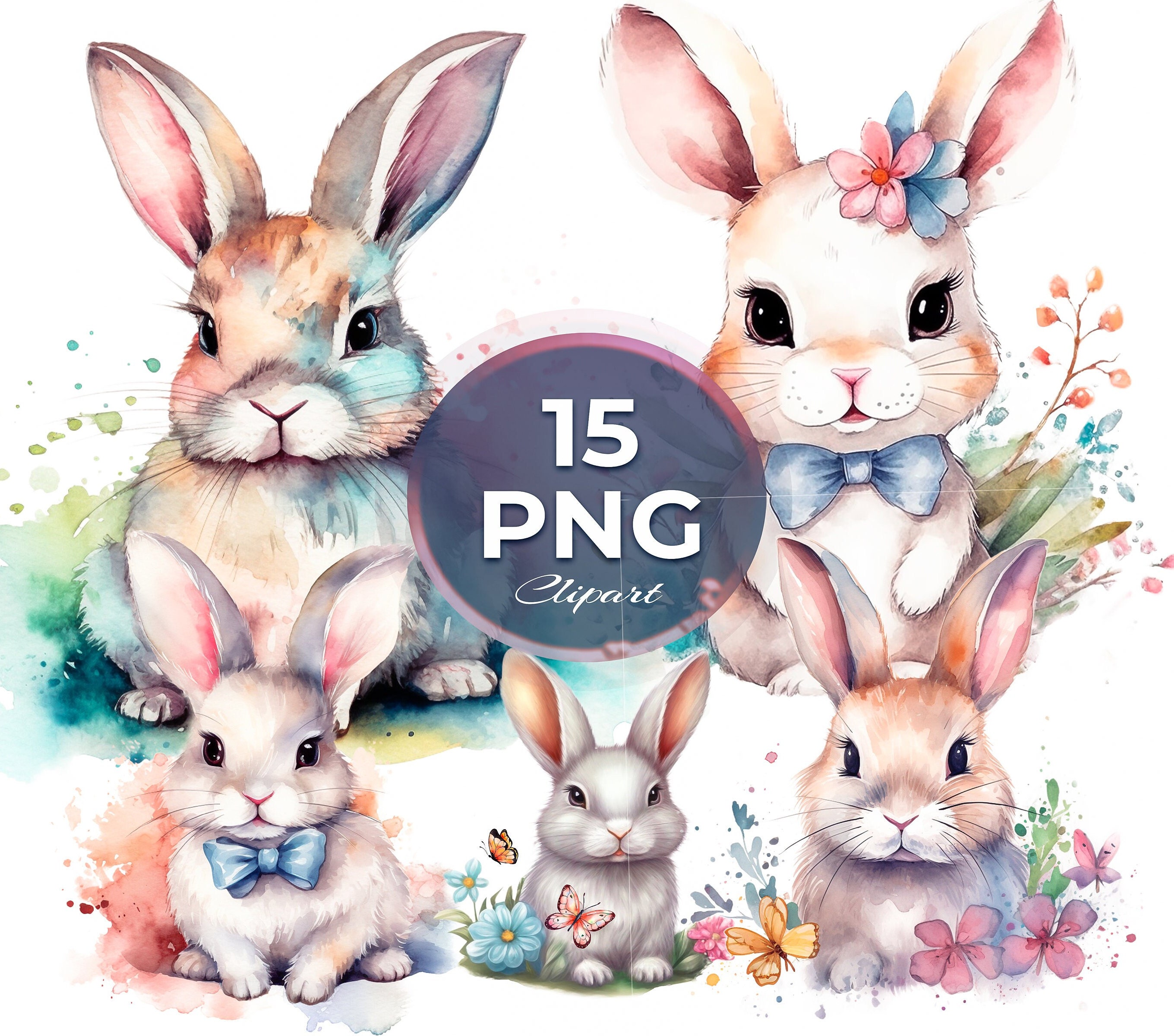 Cute Little Bunny Clipart, Bunnies, Bunny Adorable Clipart, Bundle Pack ...