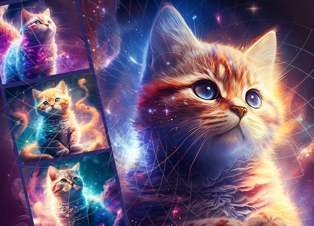 Space Cats Animals in Space Galaxy Cosmic Cute Cat Digital Art - Etsy