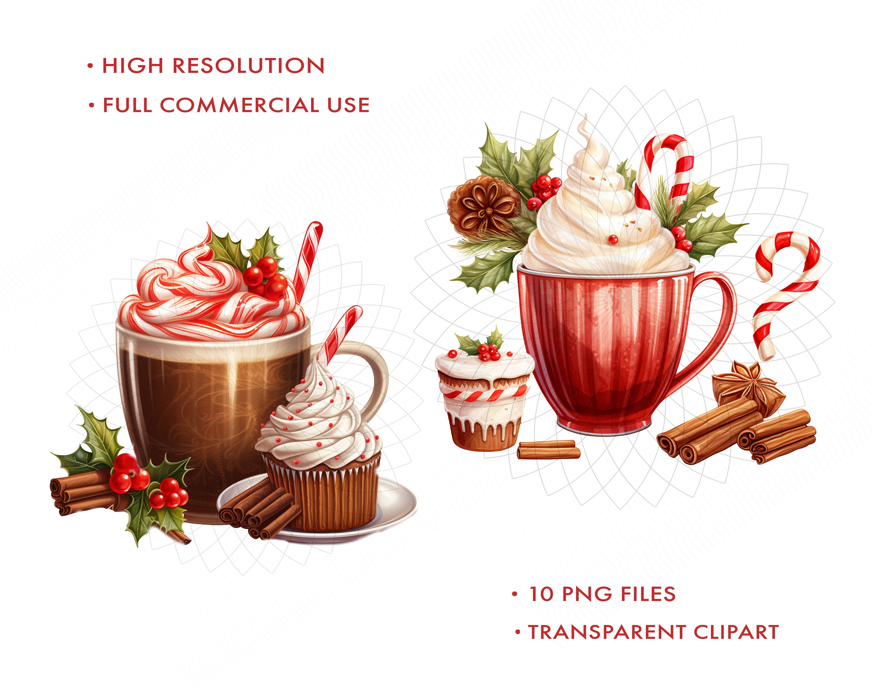 Christmas Hot Chocolate Clipart Sweets Clipart Set Watercolor Christmas ...