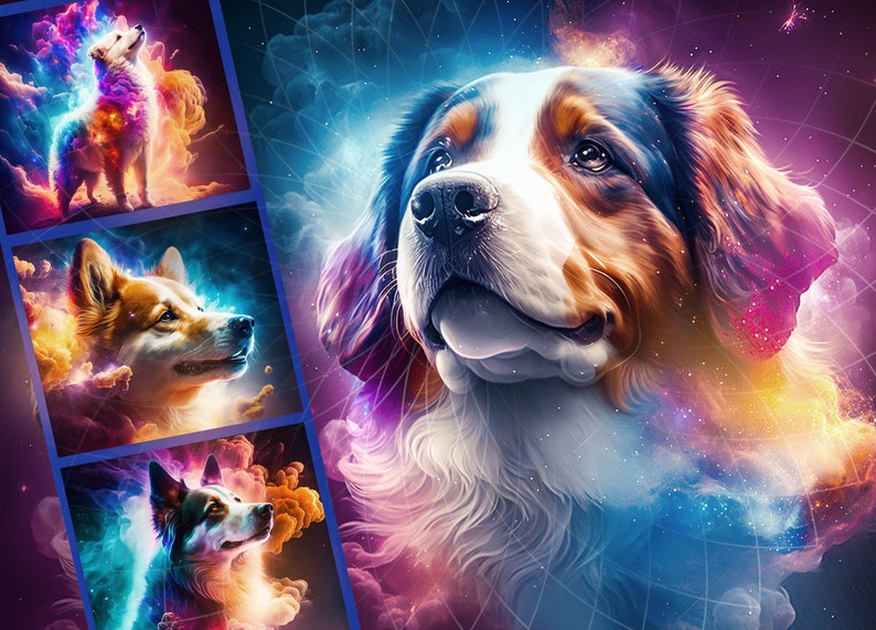 Space Dogs Animals in Space Galaxy Cosmic Cute Dog Digital Art - Etsy