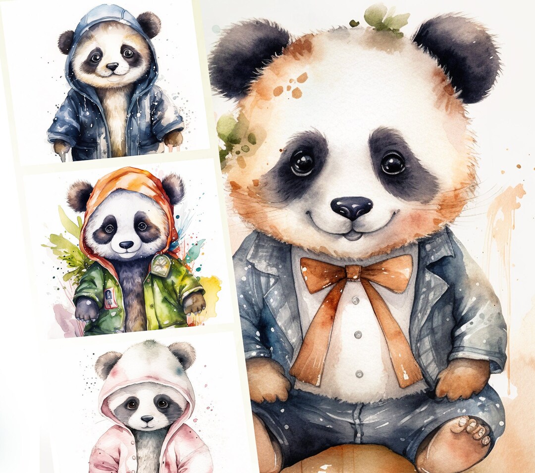 Watercolor Panda Cute Little Panda Clipart, Nursery Teddy Bear Happy ...