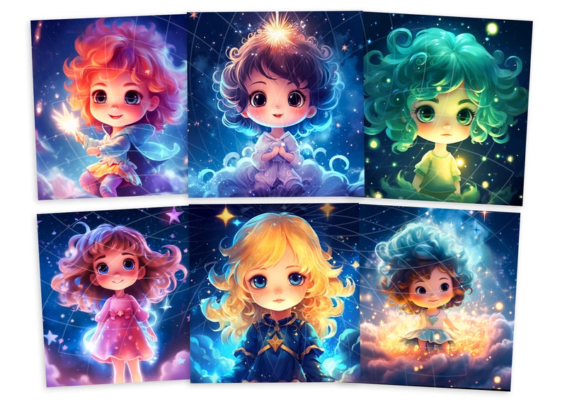 Chibi Girls Cute Princesses in Space Watercolor Clipart Anime Girl ...