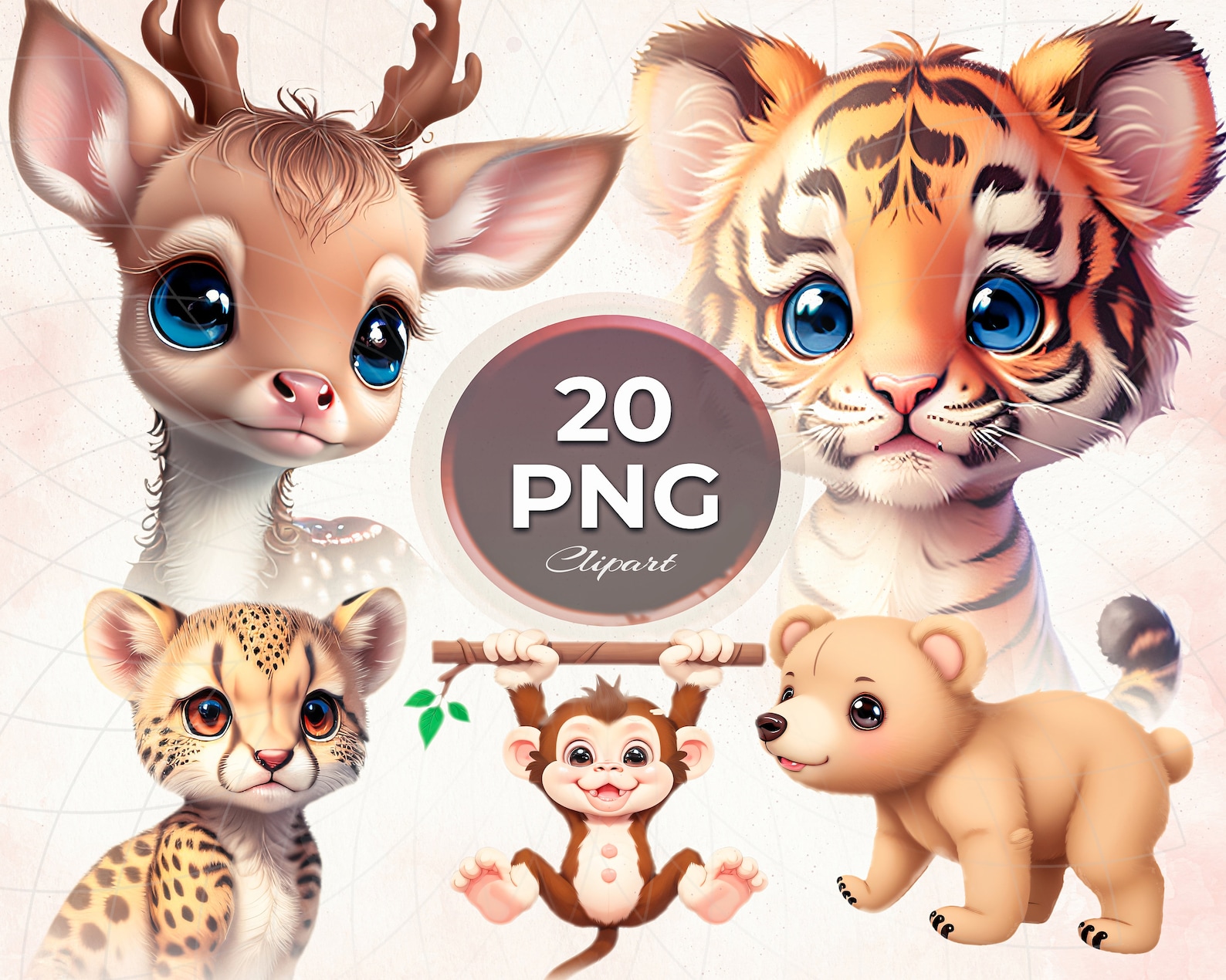 Animals Clipart PNG Baby Animals Watercolor Safari Cute Lion - Etsy
