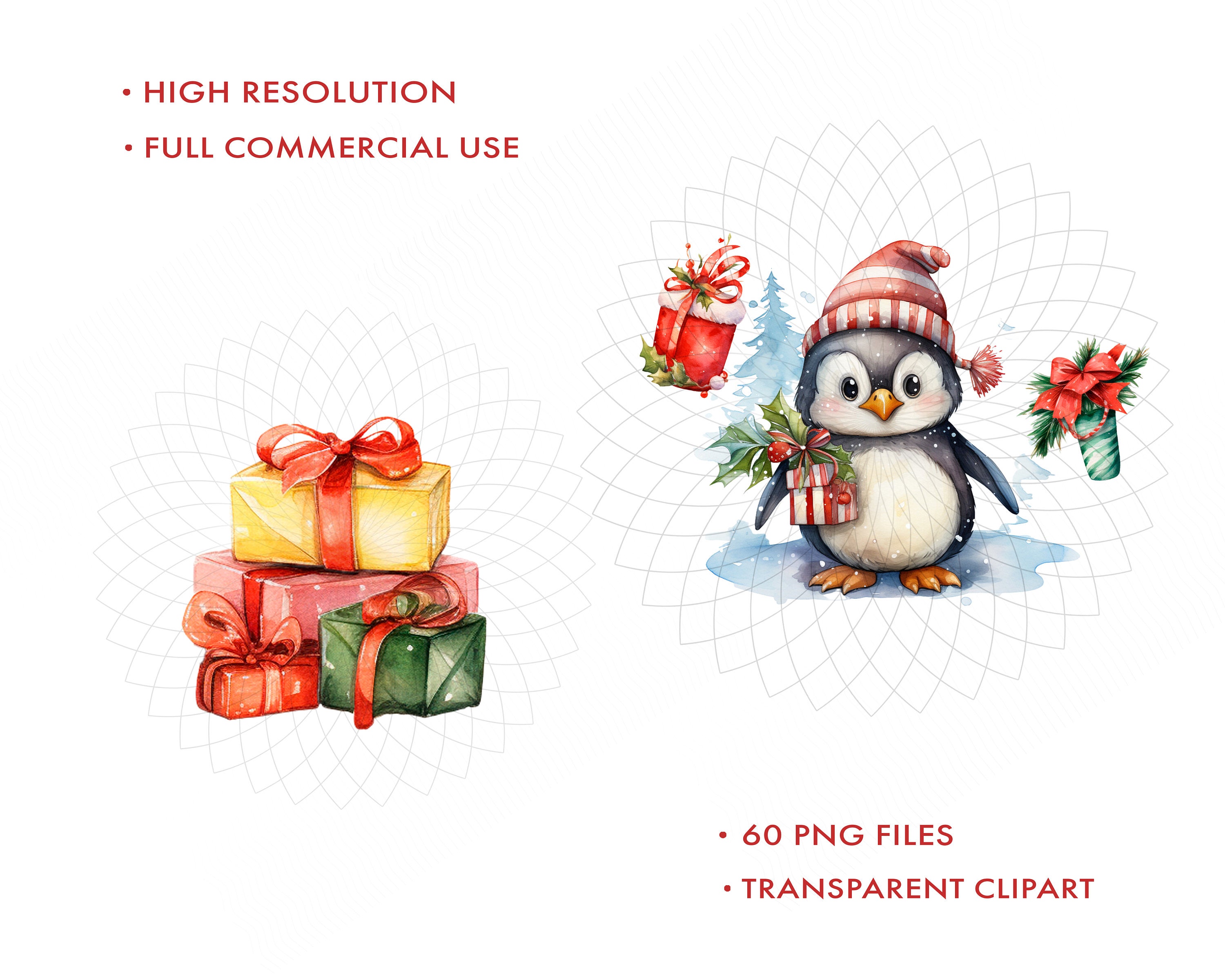 Christmas Clipart Mega Bundle Watercolor 60 PNG Festive Holidays Santa ...