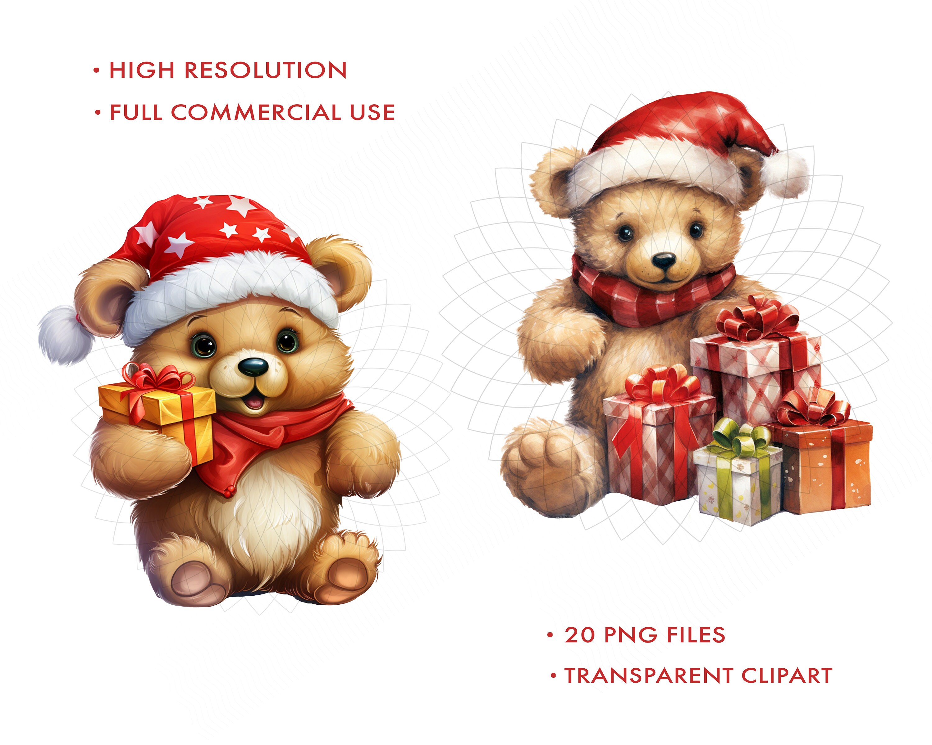 Christmas Teddy Bear Clipart Bundle Watercolor Bear PNG Festive Cute ...