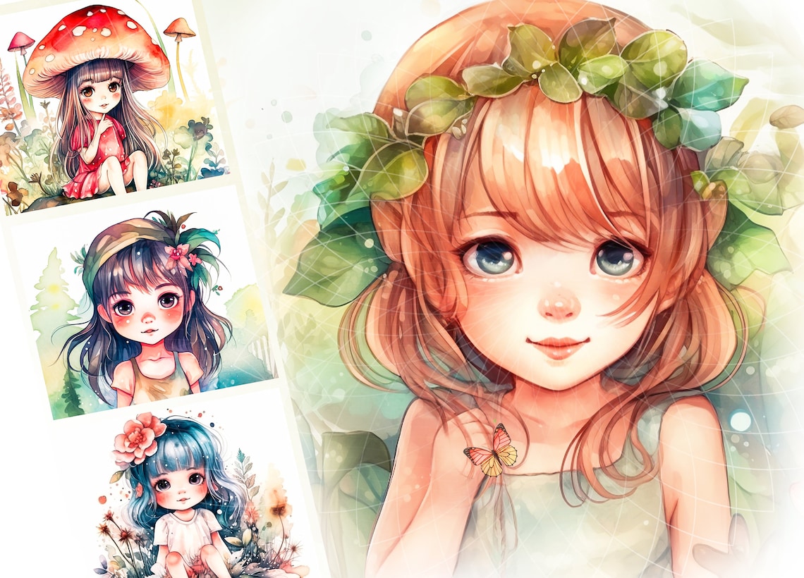 Cute Chibi Fairy Clipart Floral Magical Anime Girl Cartoon - Etsy