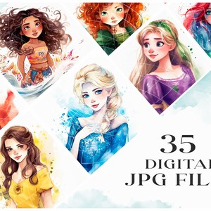 Watercolor Princess Clipart Beautiful Princesses Cute Fantasy Girls ...