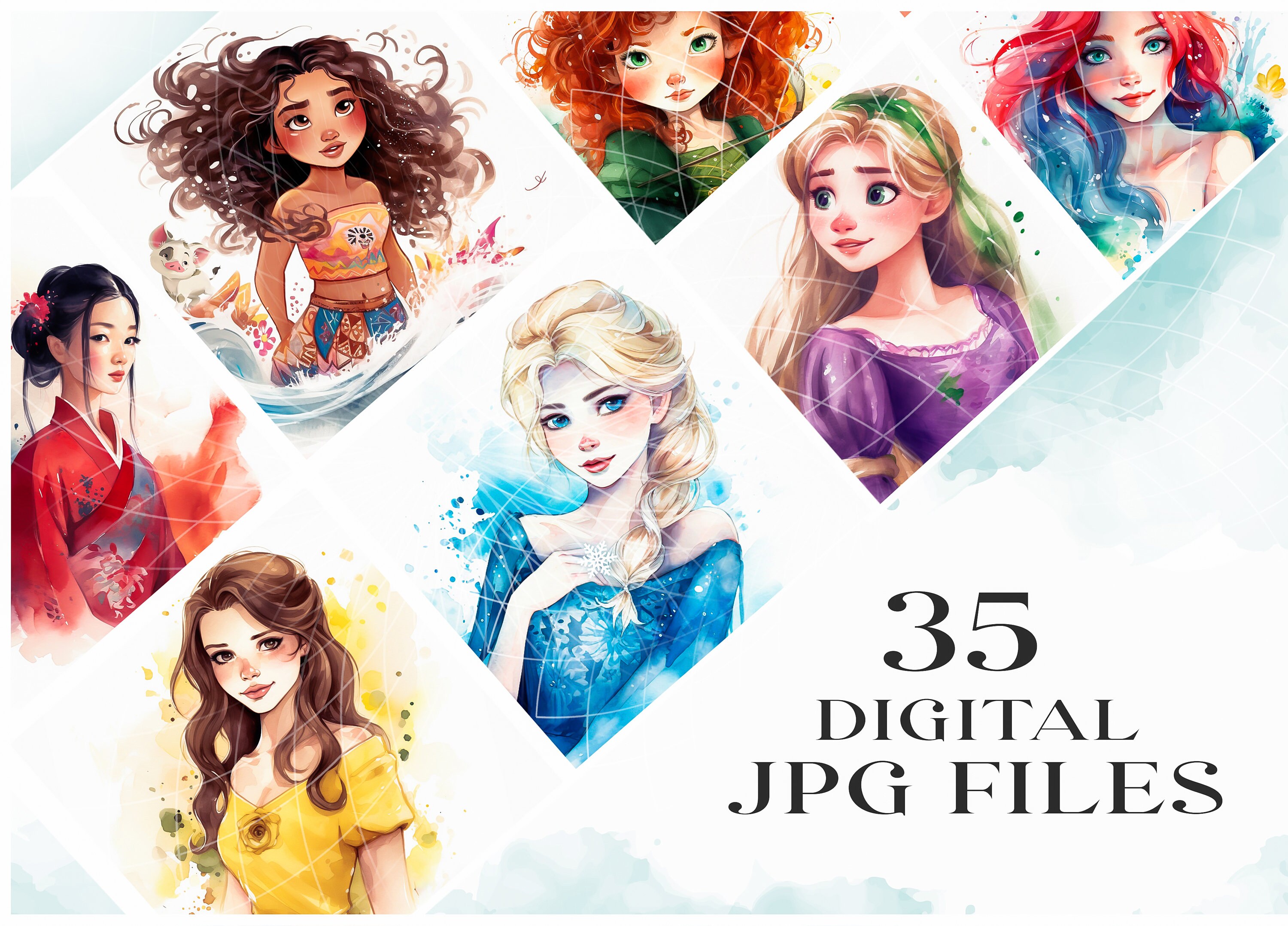 Watercolor Princess Clipart Beautiful Princesses Cute Fantasy Girls ...