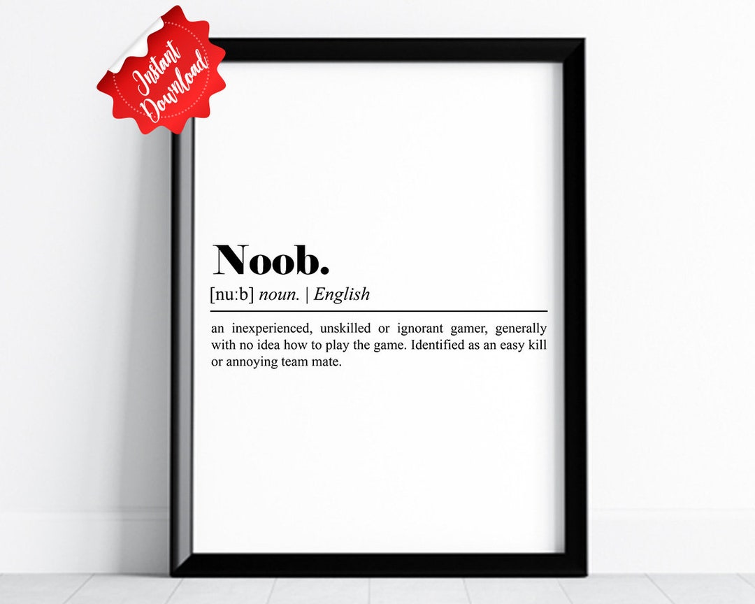 Noob Funny Gaming Definition Print Digital Art Print for Posters, Wall ...