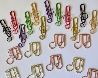12 Treble Clef Paper Clips, Multi Coloured Musical Metal Paperclips ...