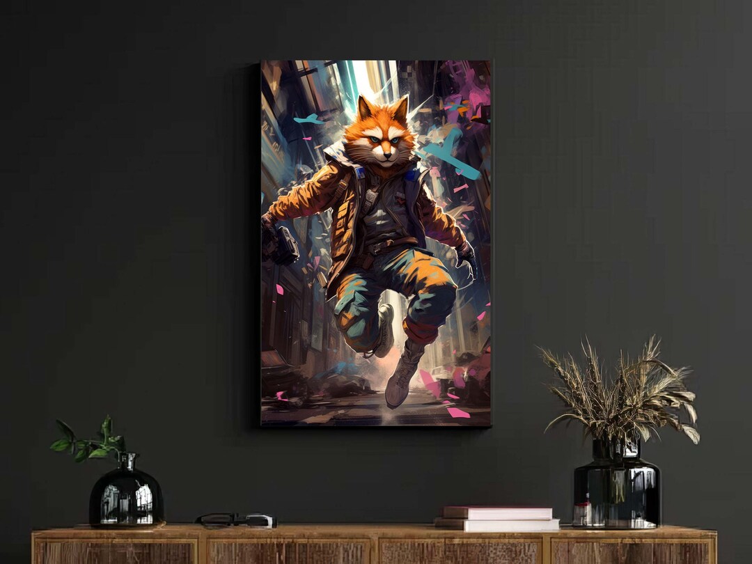Fox in Motion Furry Art Alley Cyberpunk Digital Art Wall Art Instant ...