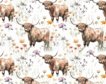 Highland Cow Seamless Pattern Cow Seamless Files Floral Cow - Etsy