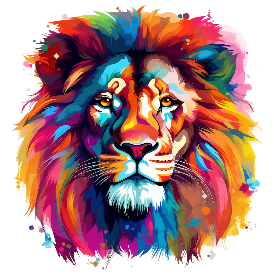 Lion PNG, Colorful Lion Sublimation, Lion Portrait PNG, Lion ...
