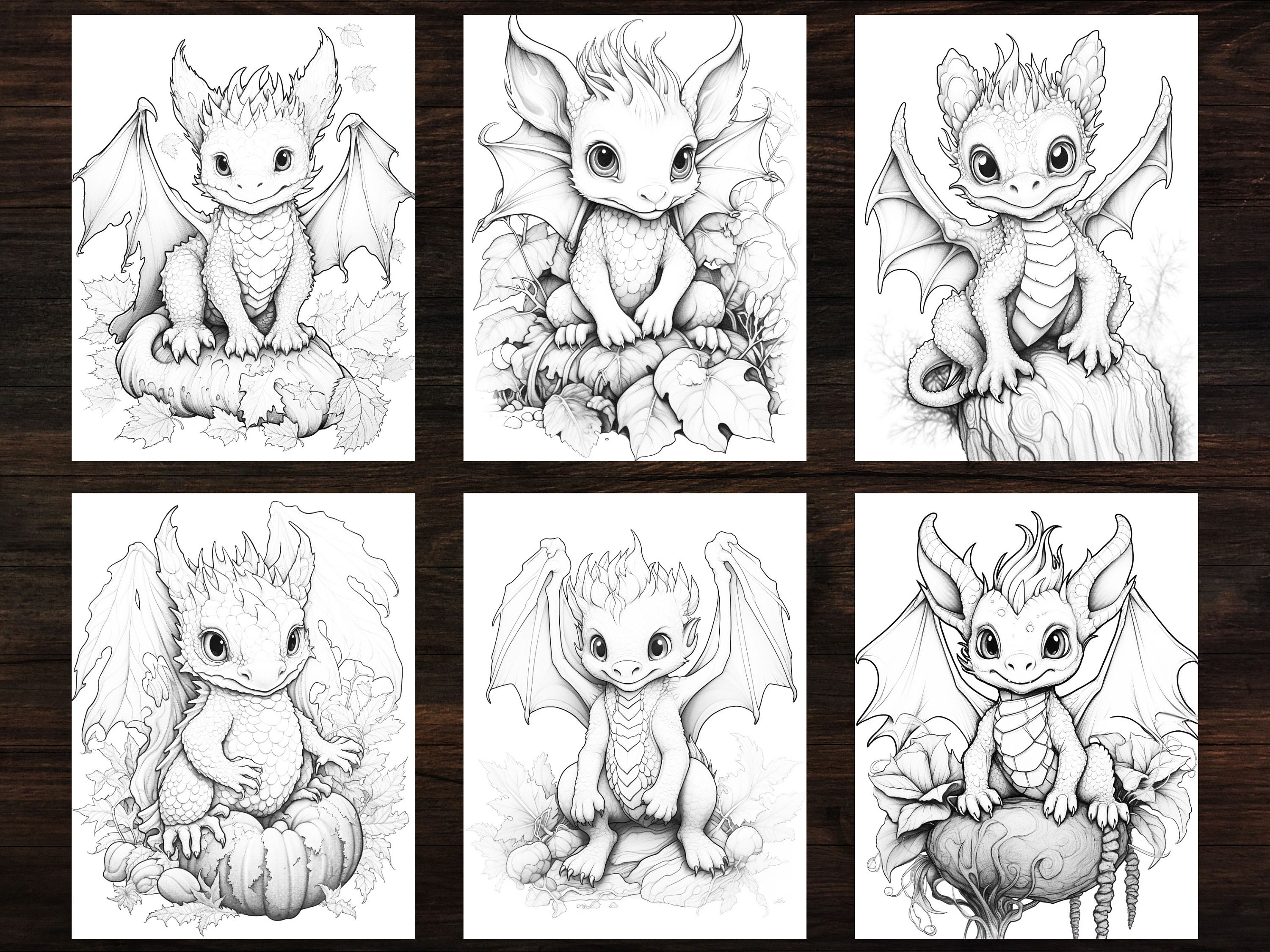 30 Baby Woodland Dragon Fantasy Coloring Page Book Adults - Etsy