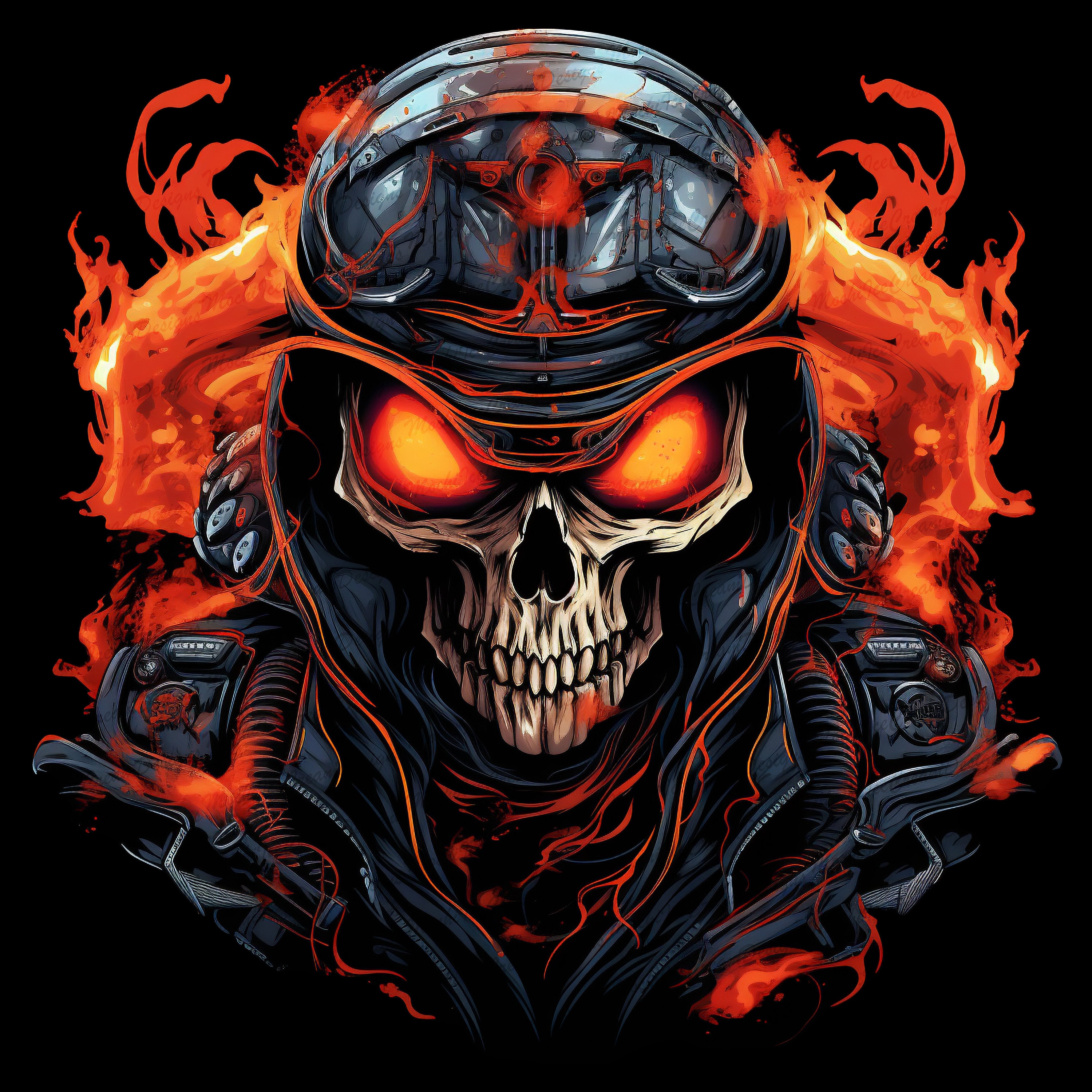 Outlaw Biker Skull With Fire, PNG for Sublimation, Heat Press Print ...