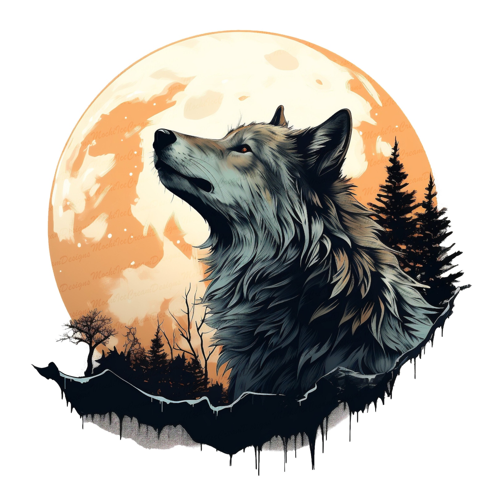 Wolf and Full Moon Png Sublimation Design, Western Life Png, Wolves Png ...