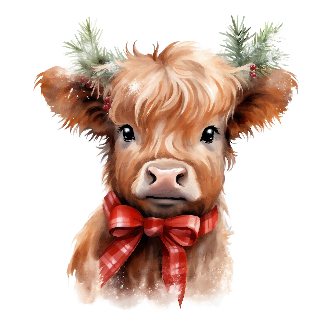 Watercolor Christmas Highland Cows Clipart: Cow Art for Christmas ...