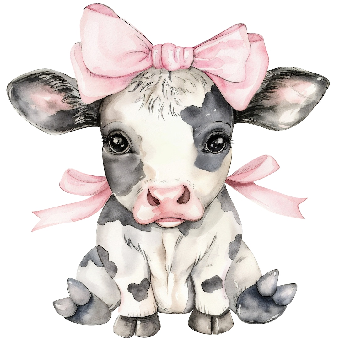 Baby Cow With Pink Bow PNG, Highland Cow PNG, Highland Cow Design, Pink ...