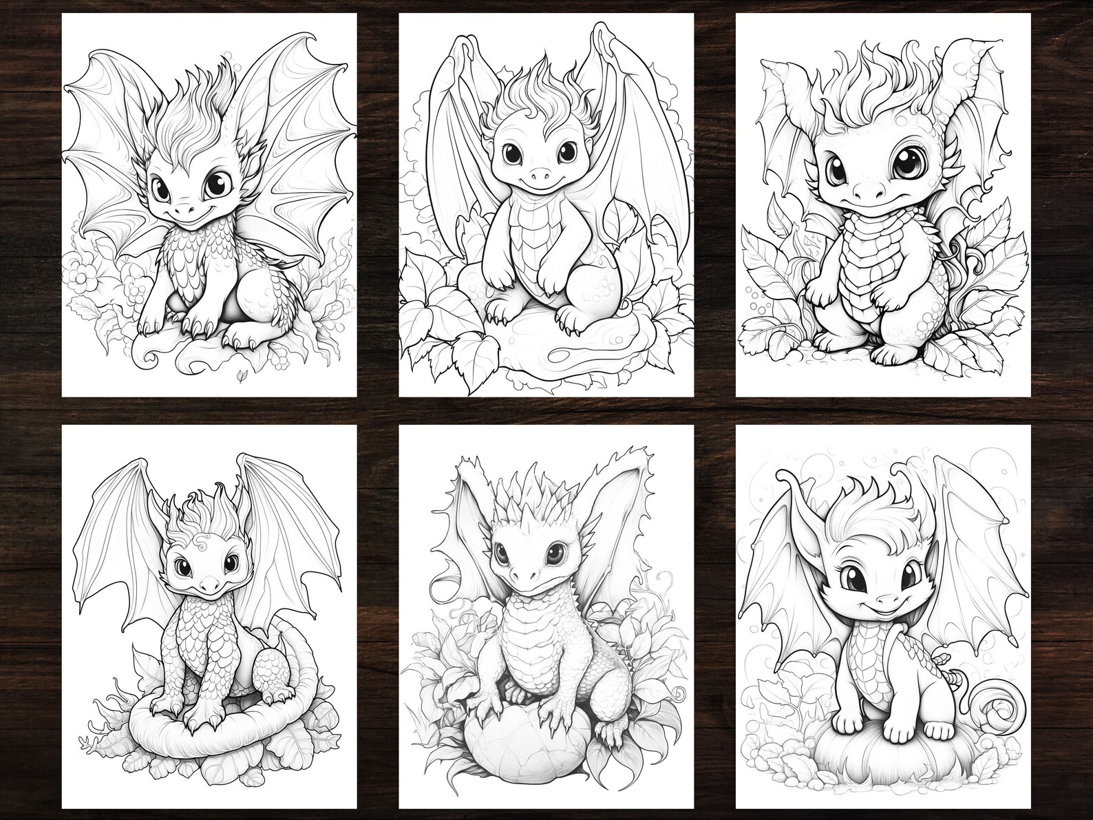 30 Baby Woodland Dragon Fantasy Coloring Page Book Adults - Etsy
