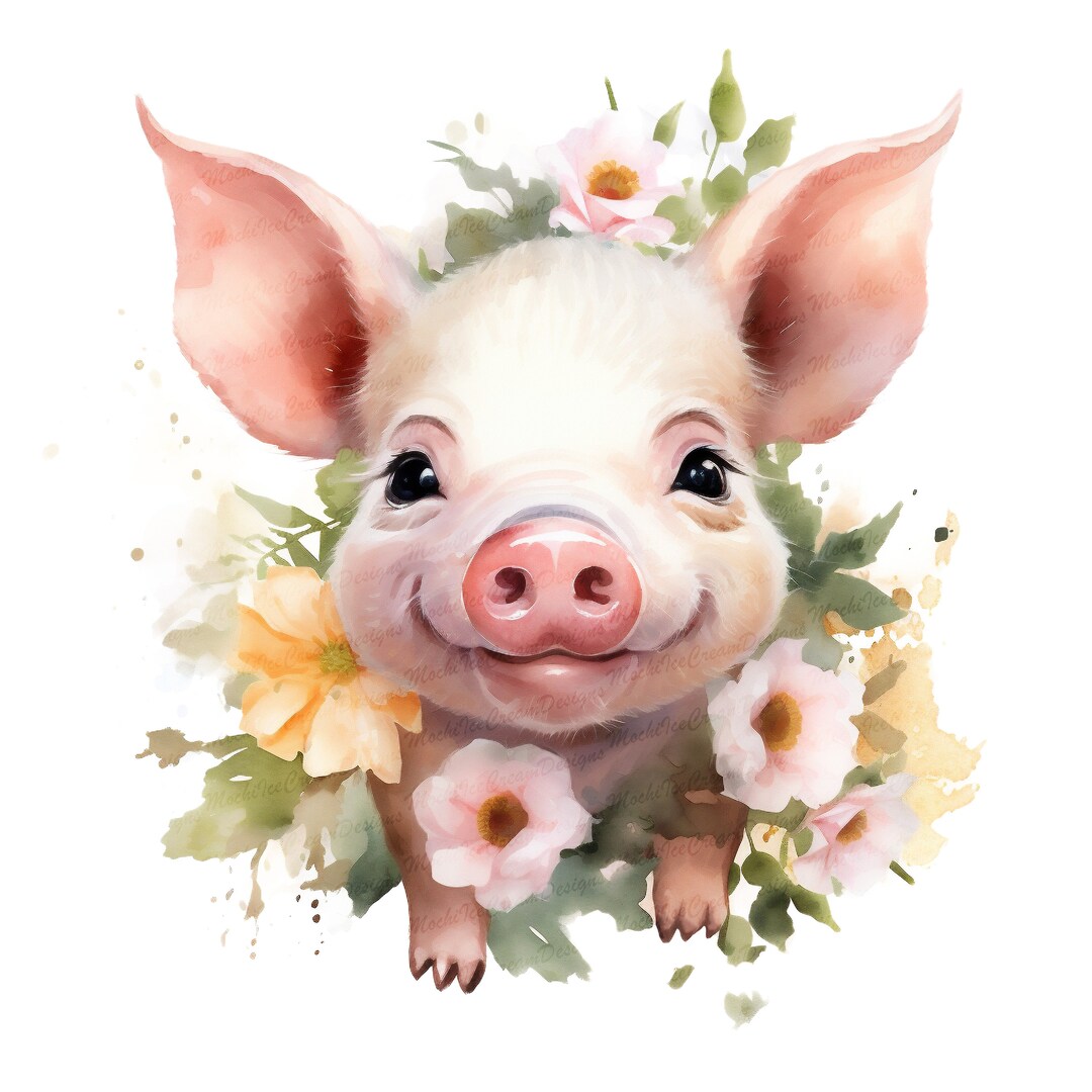Cute Pig Watercolor Clip Art , Farm Pig Clip Art , Pig Animal Prints ...
