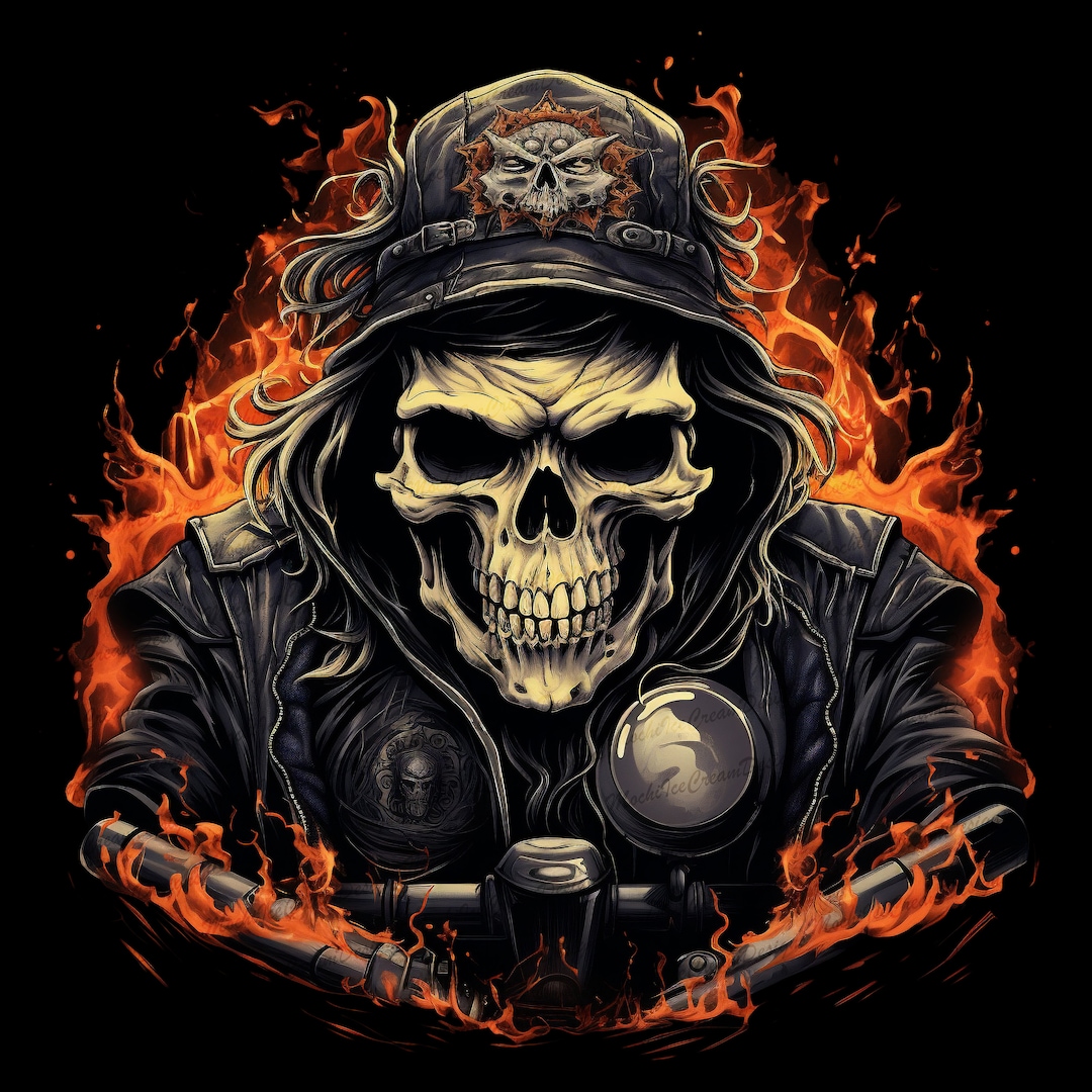 Outlaw Biker Skull With Fire. Instant Download, 300dpi PNG for ...