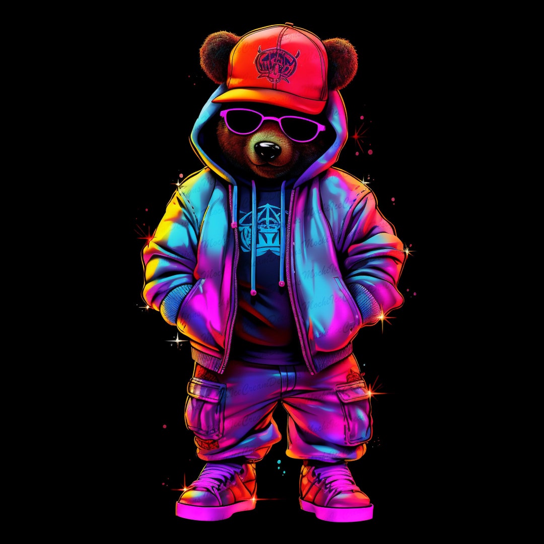 Teddy Bear Colorful PNG, Hip Hop PNG, T-shirt Designs, Sublimate ...