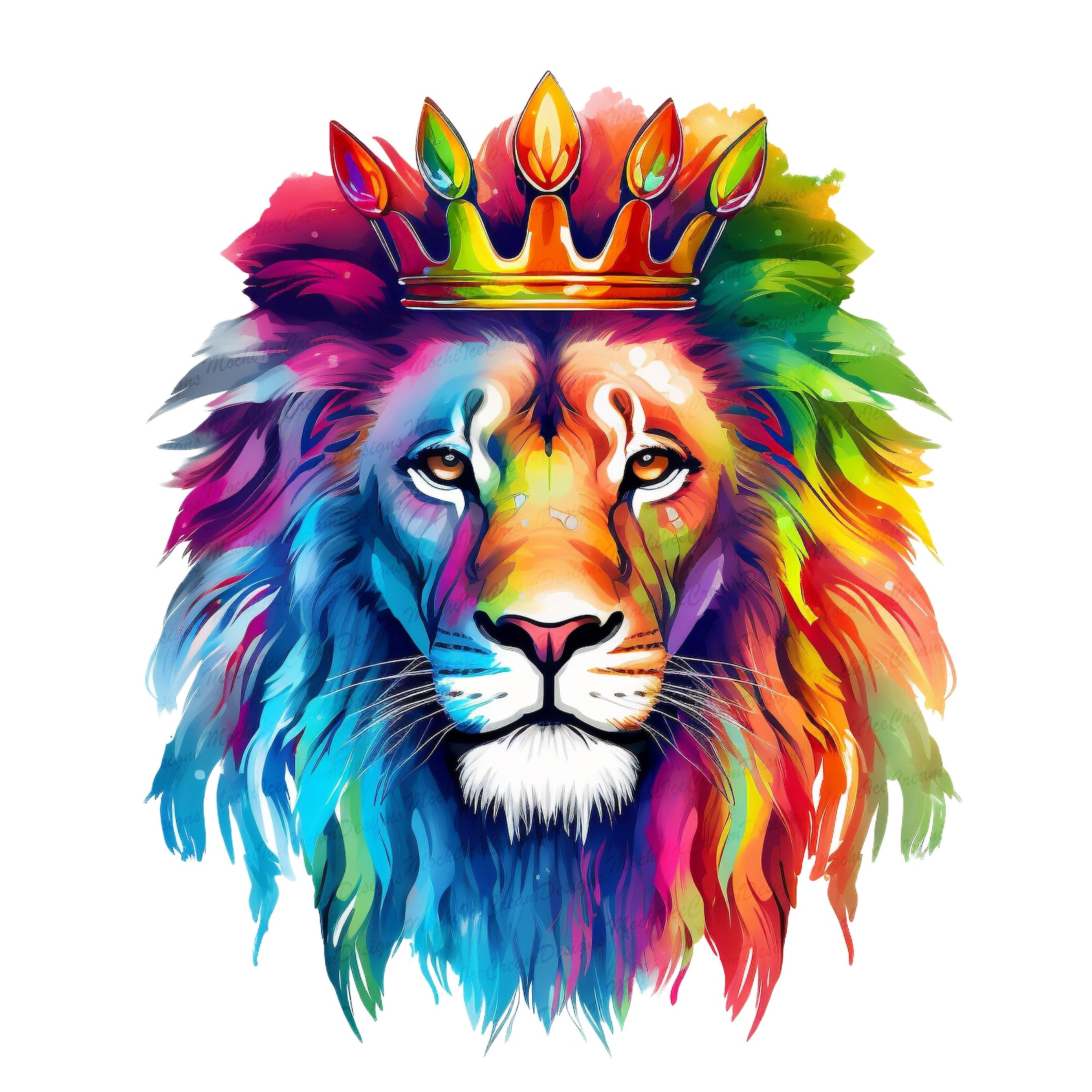 Lion PNG, Colorful Lion Sublimation, Lion Portrait PNG, Lion ...