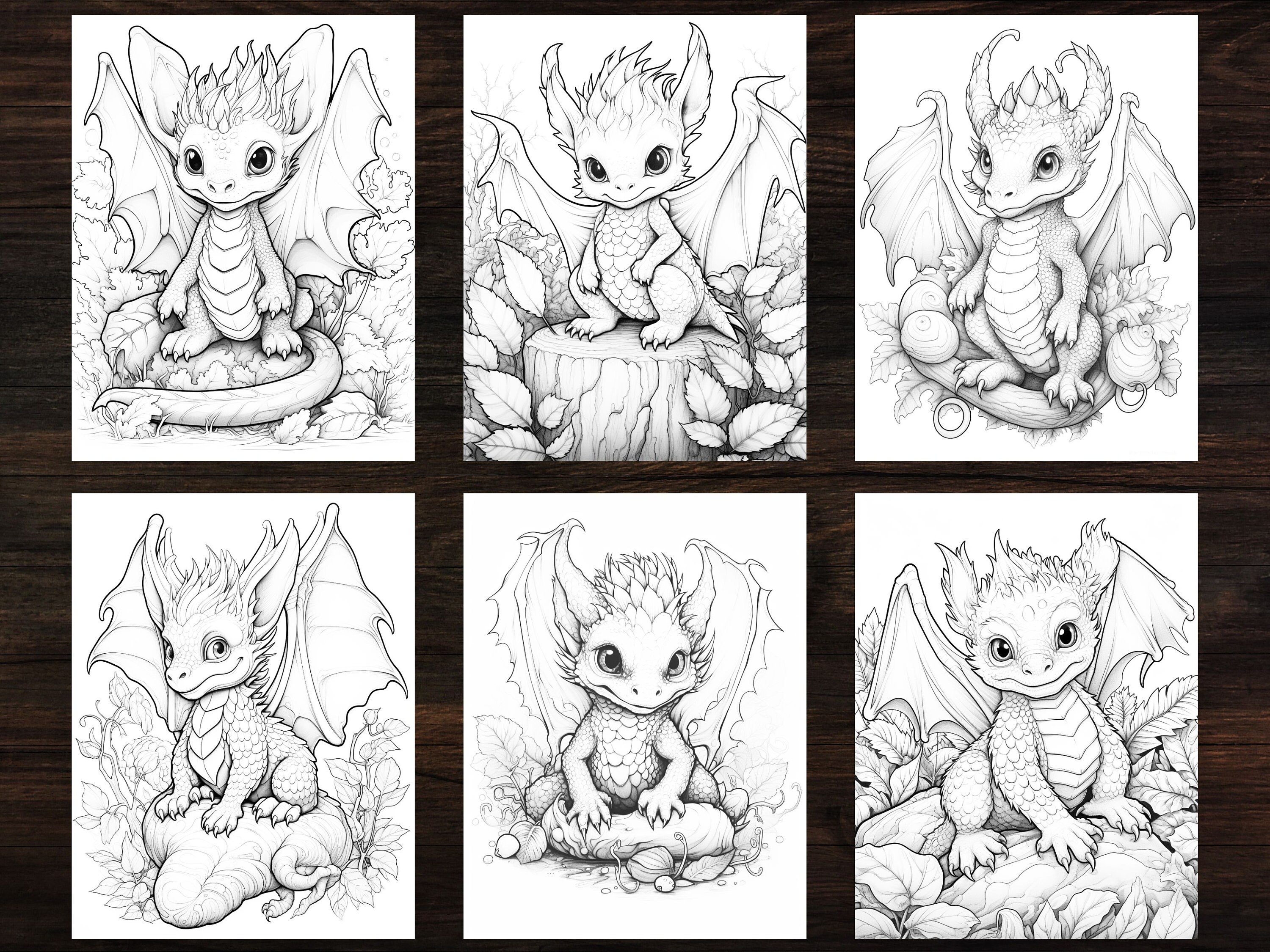 30 Baby Woodland Dragon Fantasy Coloring Page Book Adults - Etsy