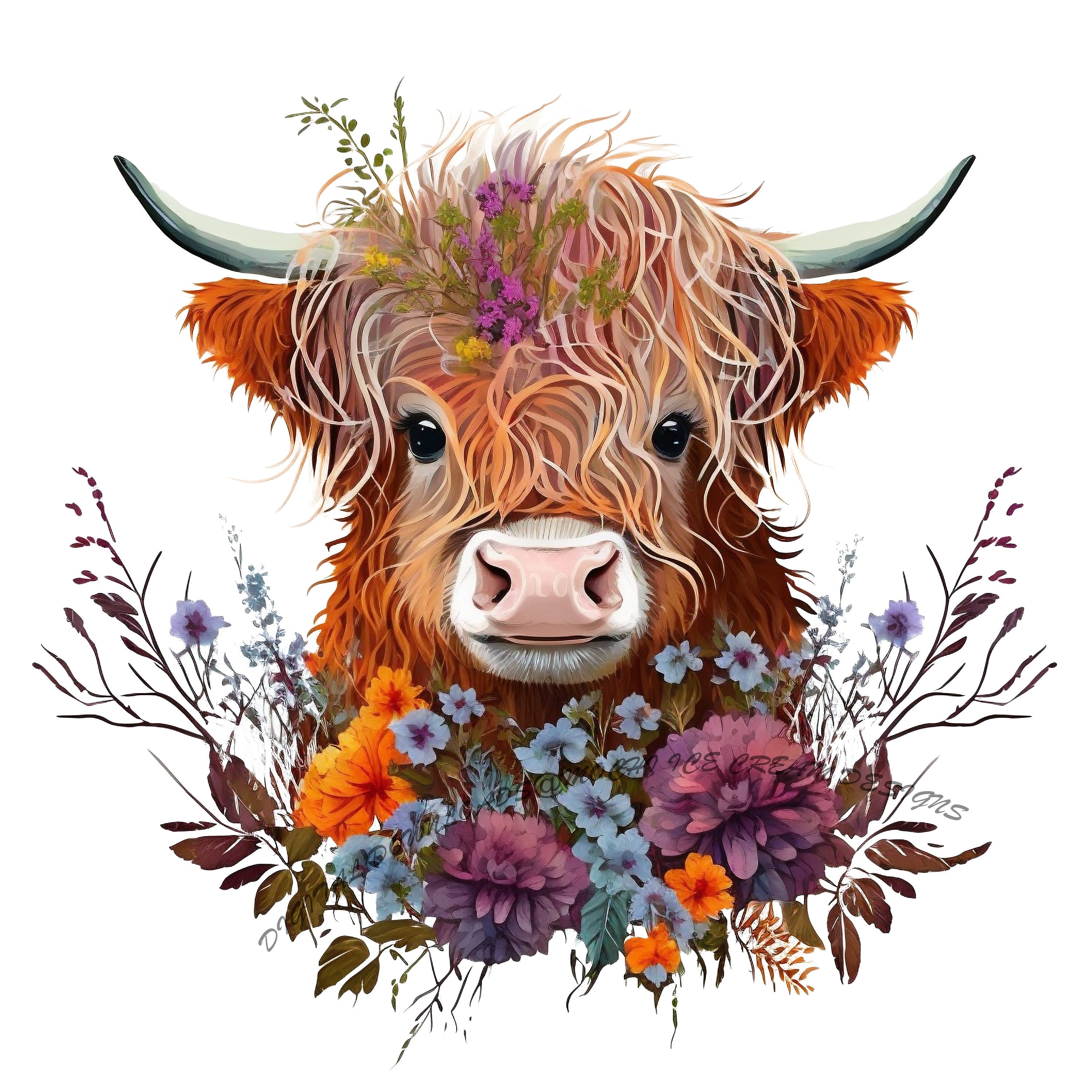 Highland Longhaired Cow PNG Cute Cow Sublimation Flowers PNG - Etsy