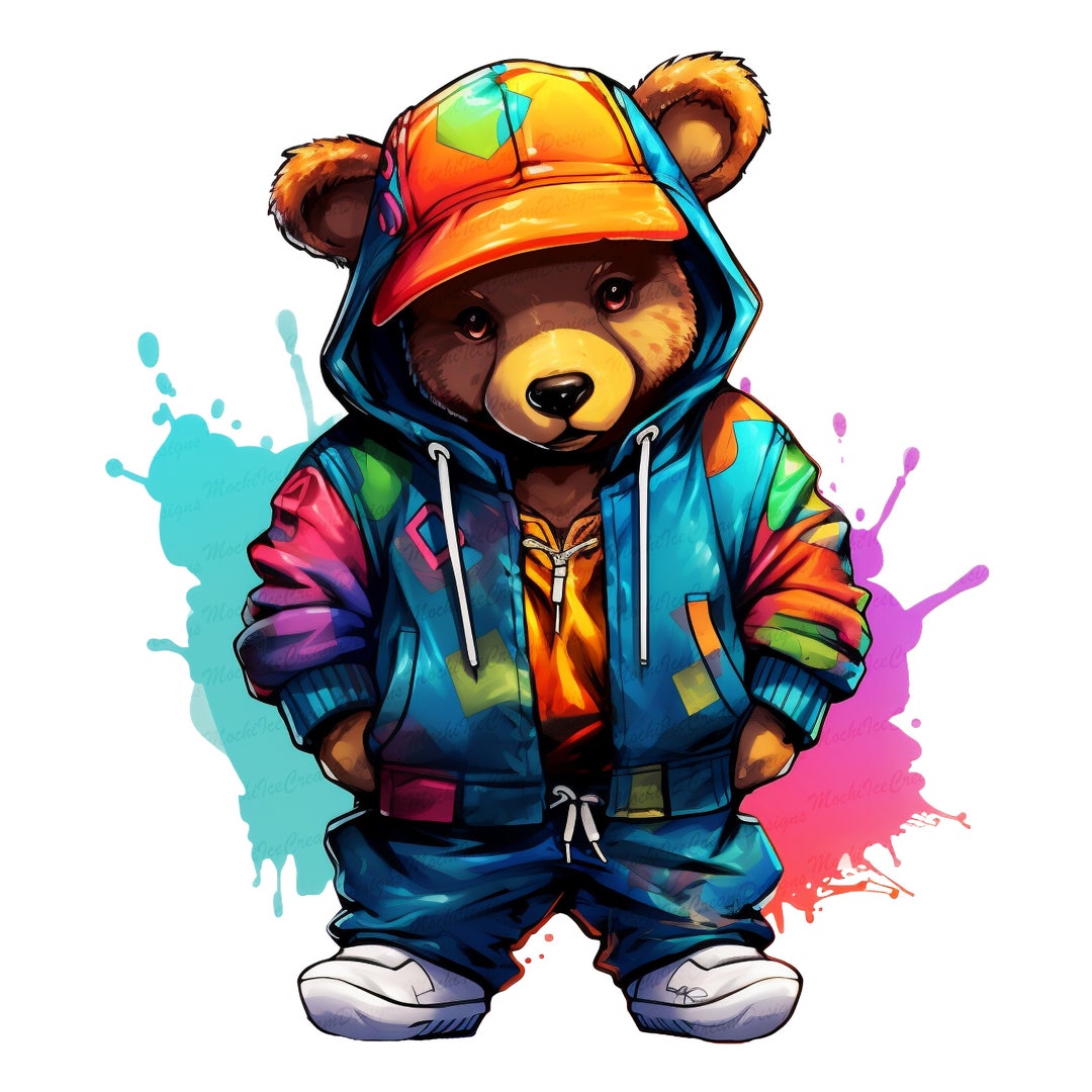 Teddy Bear Colorful PNG, Hip Hop PNG, T-shirt Designs, Sublimate ...