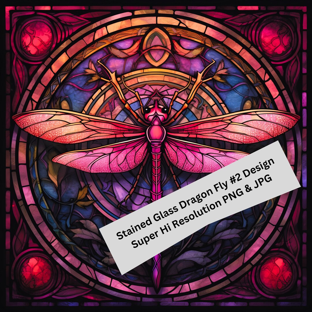 Dragonfly Stained Glass Design #2, Pink and Orange Dragon Fly Wall Art ...