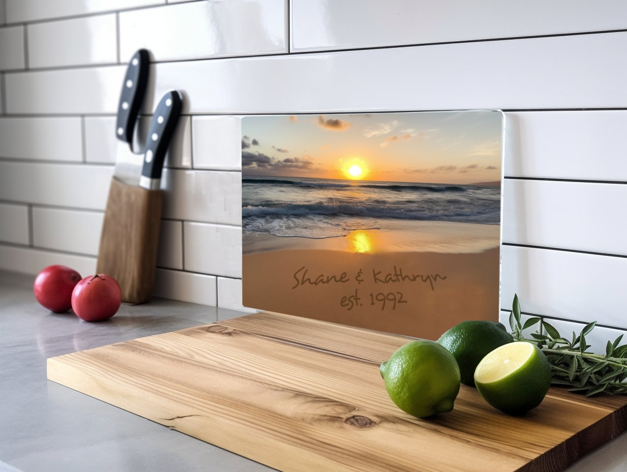 Personalized Ocean Sunset Cutting Board Tempered Glass - Etsy