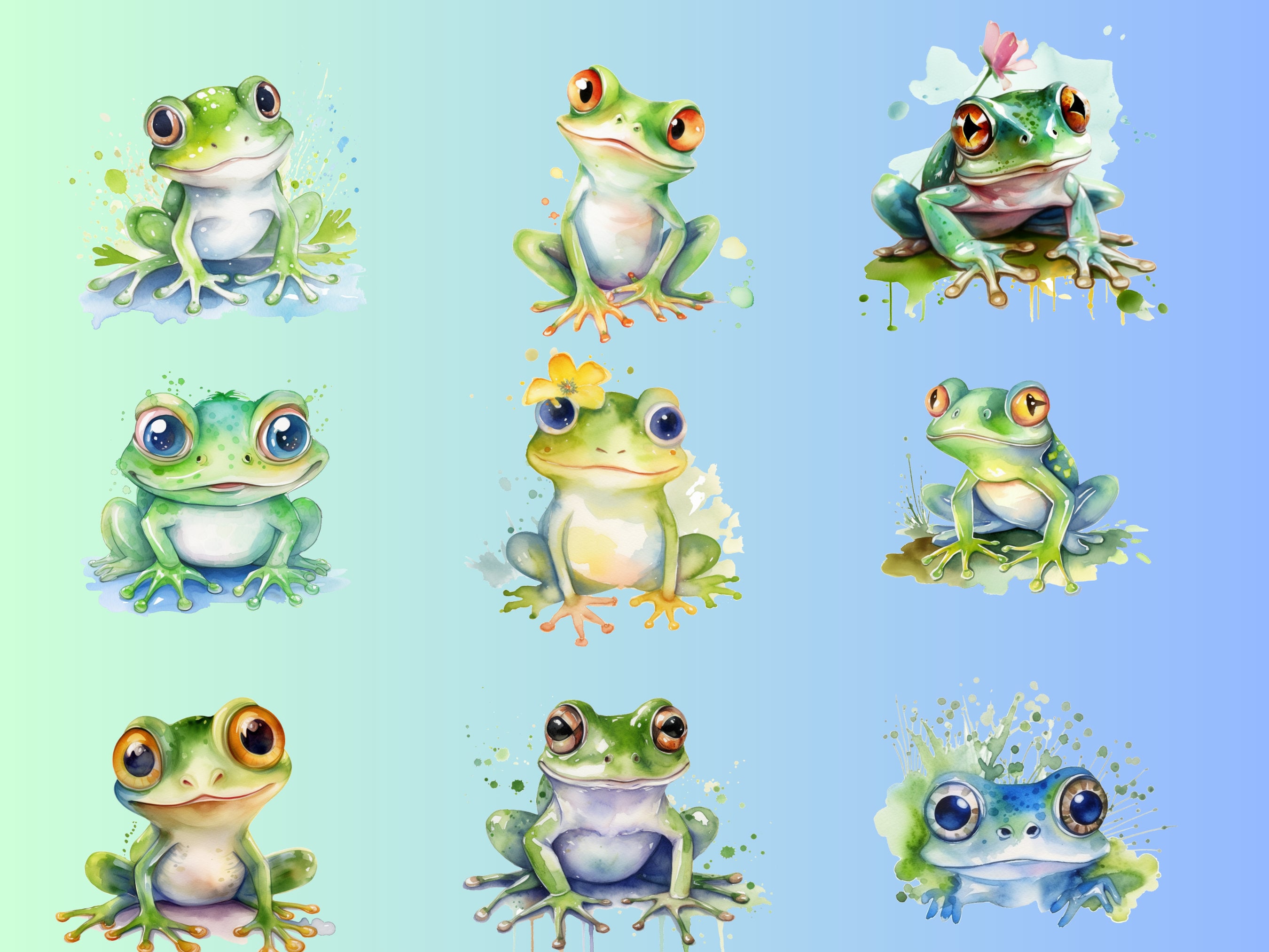 25 Cute Frog Watercolor Clipart With Transparent Background - Etsy
