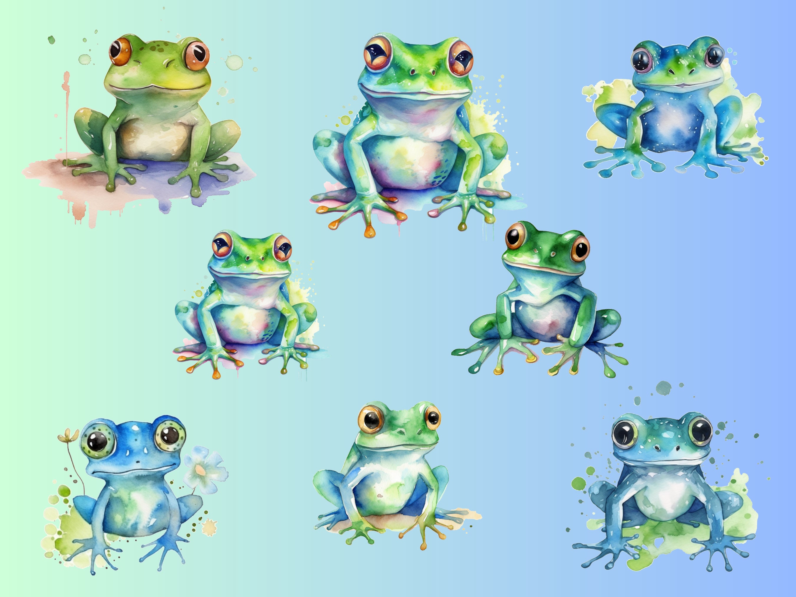 25 Cute Frog Watercolor Clipart With Transparent Background - Etsy
