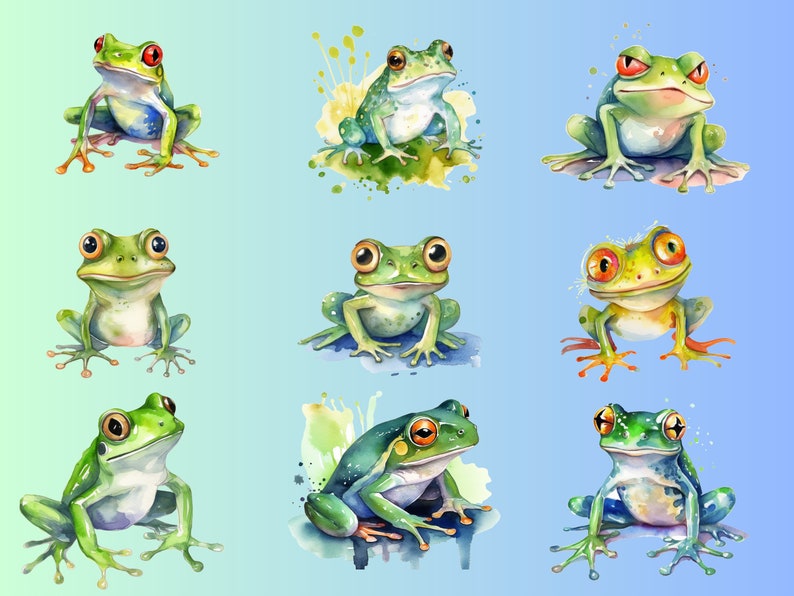 25 Cute Frog Watercolor Clipart With Transparent Background - Etsy