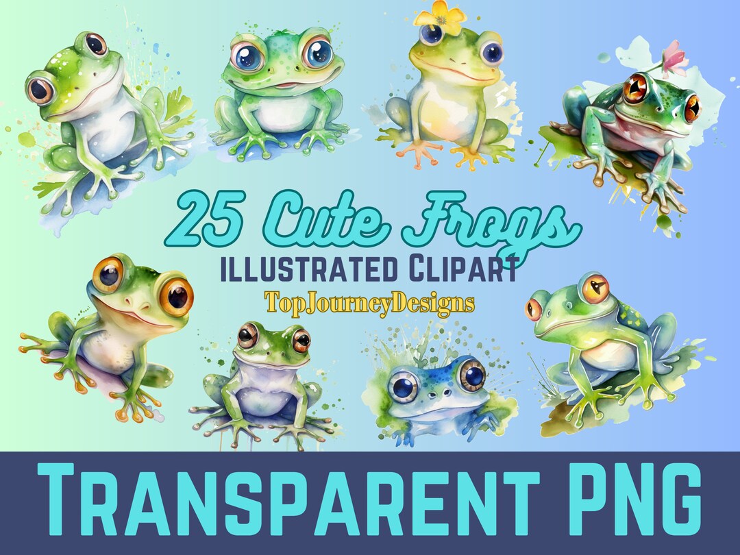 25 Cute Frog Watercolor Clipart With Transparent Background - Etsy
