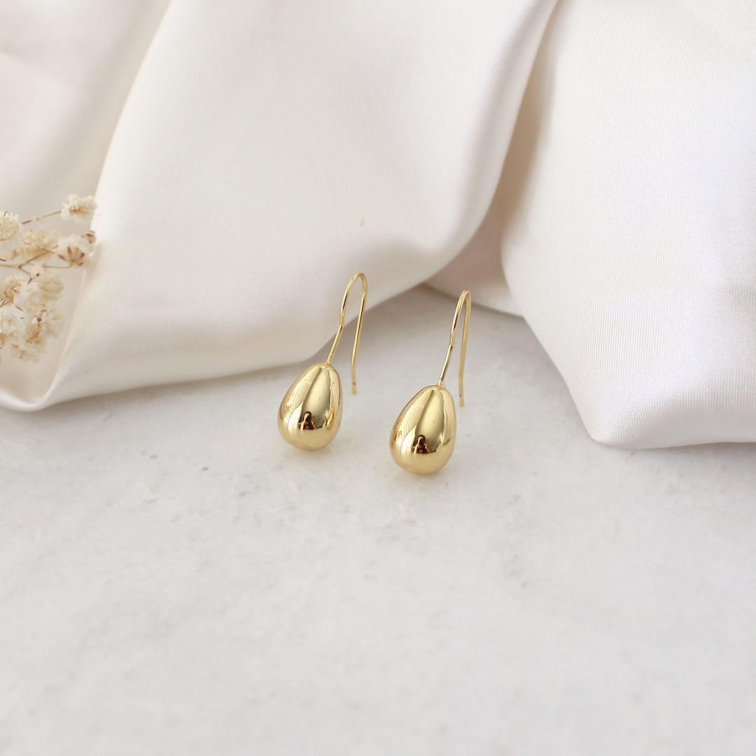 Water Drop Dangle Gold Earrings - Oval Dangle Hoop Earring, Unique ...