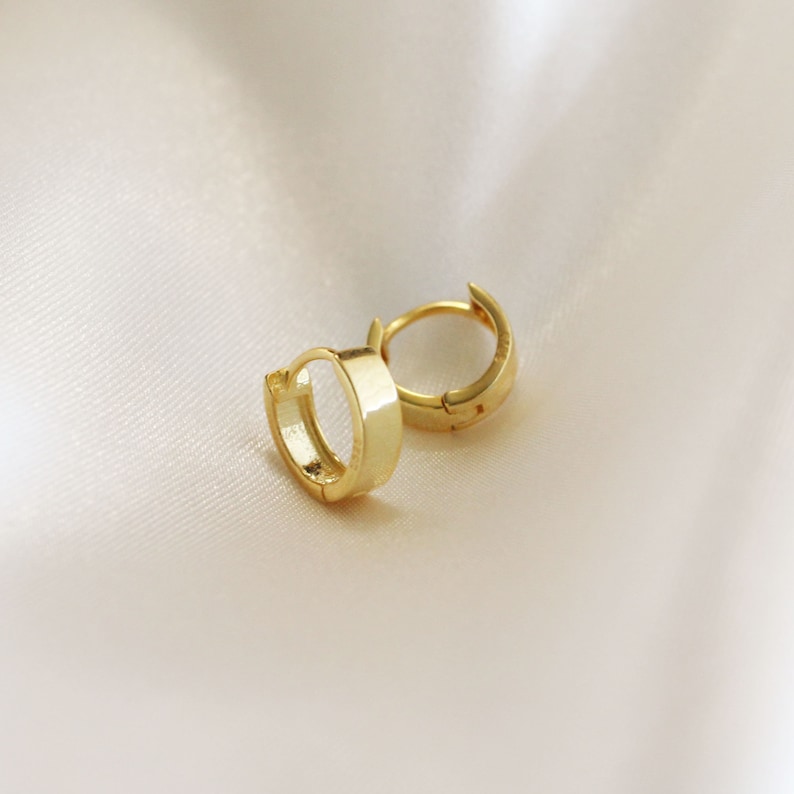 Small Wide Gold Hoop Huggies Simple Thick Gold Huggie Hoops, Tiny Bold ...